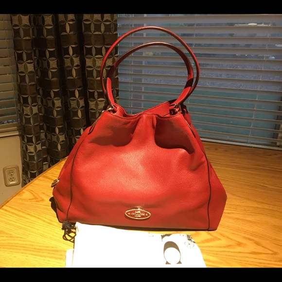 Coach | Bags | Coach Edie Red Pebble Refined Leather Shoulder Bag ...